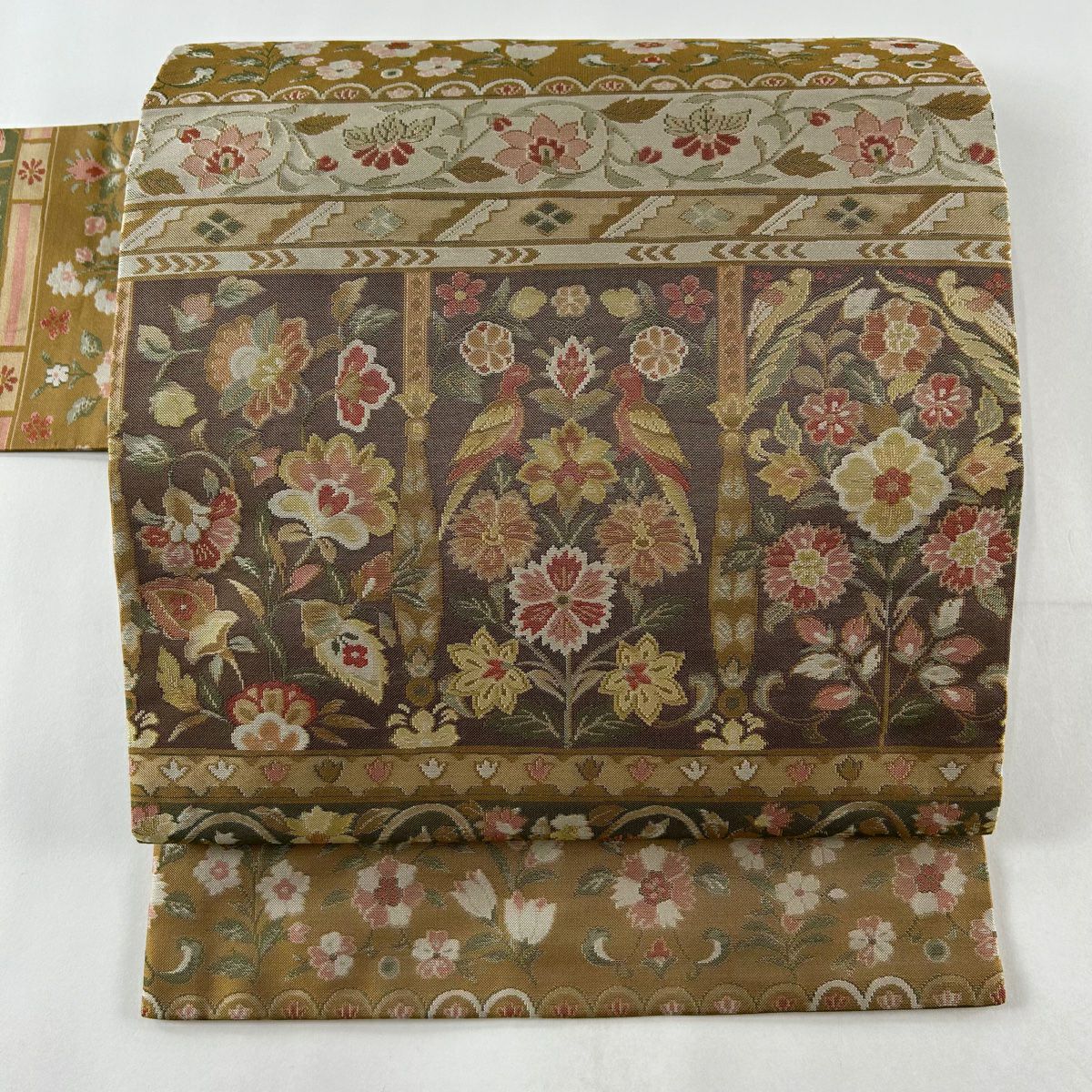 袋帯 美品 名品 落款あり こむさでもーど 桜 薄茶色 六通 正絹 袋帯 美品 名品 落款あり こむさでもーど 桜 薄茶色 六通 正絹
