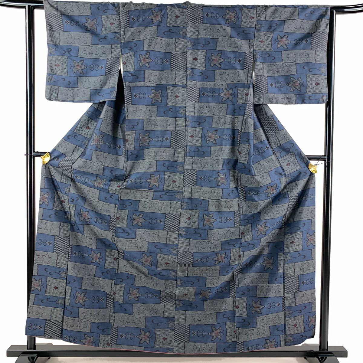 お召 身丈160.5cm 裄丈63.5cm M 袷 袋帯セット 枝花 紫 正絹 秀 お召 身丈160.5cm 裄丈63.5cm M 袷 袋帯セット 枝花 紫 正絹 秀