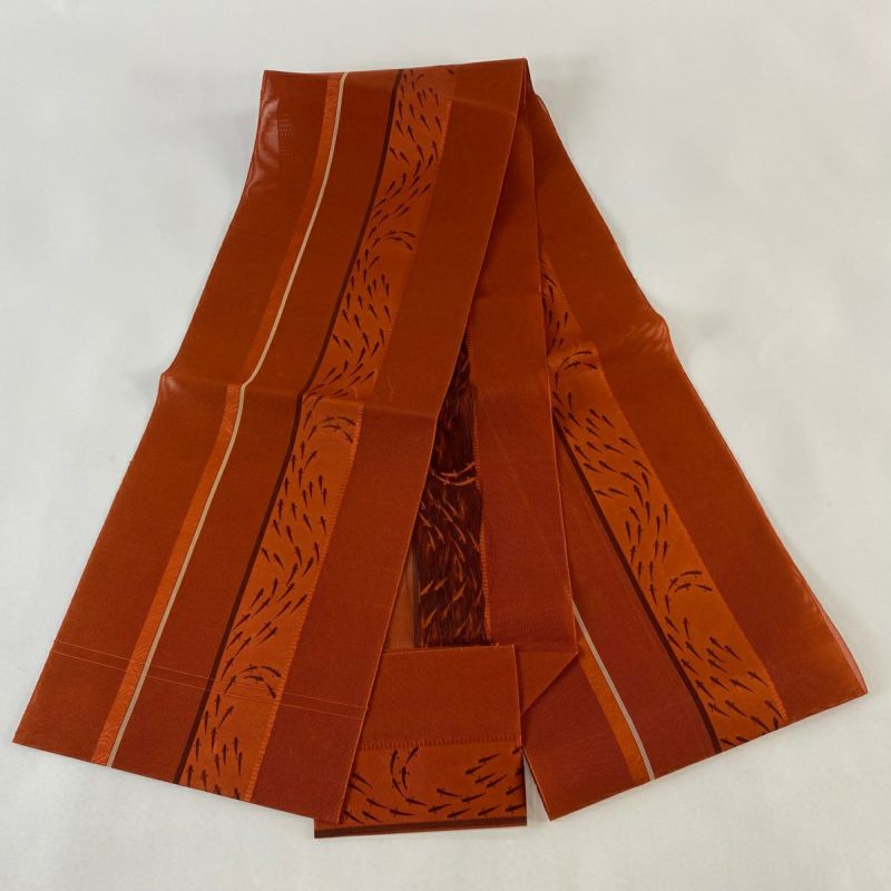 名古屋帯 優品 夏帯 紗 松葉仕立て 八寸名古屋帯 メダカ 朱色 名古屋帯 優品 夏帯 紗 松葉仕立て 八寸名古屋帯 メダカ 朱色