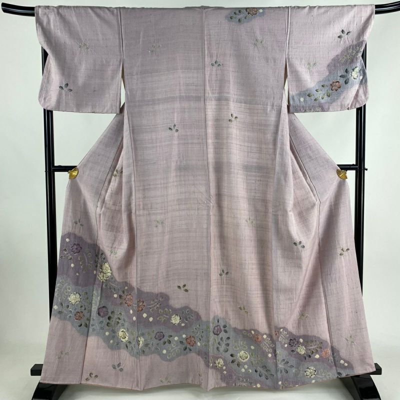 訪問着 身丈161cm 裄丈69.5cm L 袷 紬地 辻ヶ花柄 絞り 薄紫 訪問着 身丈161cm 裄丈69.5cm L 袷 紬地 辻ヶ花柄 絞り 薄紫
