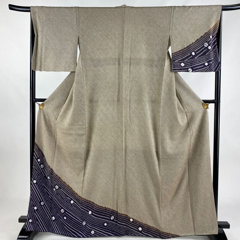 付下げ 身丈164cm 裄丈65cm M 袷 幾何学 総絞り 茶色 正絹 名品 付下げ 身丈164cm 裄丈65cm M 袷 幾何学 総絞り 茶色 正絹 名品