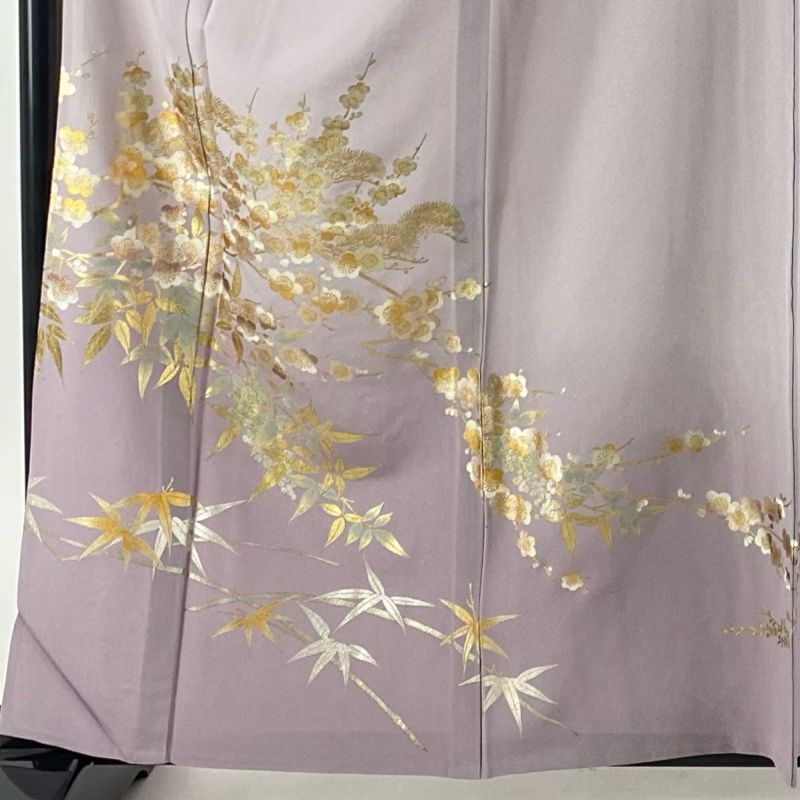 色留袖 身丈162.5cm 裄丈69cm L 単衣 和田光正 落款あり 枝梅 笹 色留袖 身丈162.5cm 裄丈69cm L 単衣 和田光正 落款あり 枝梅 笹