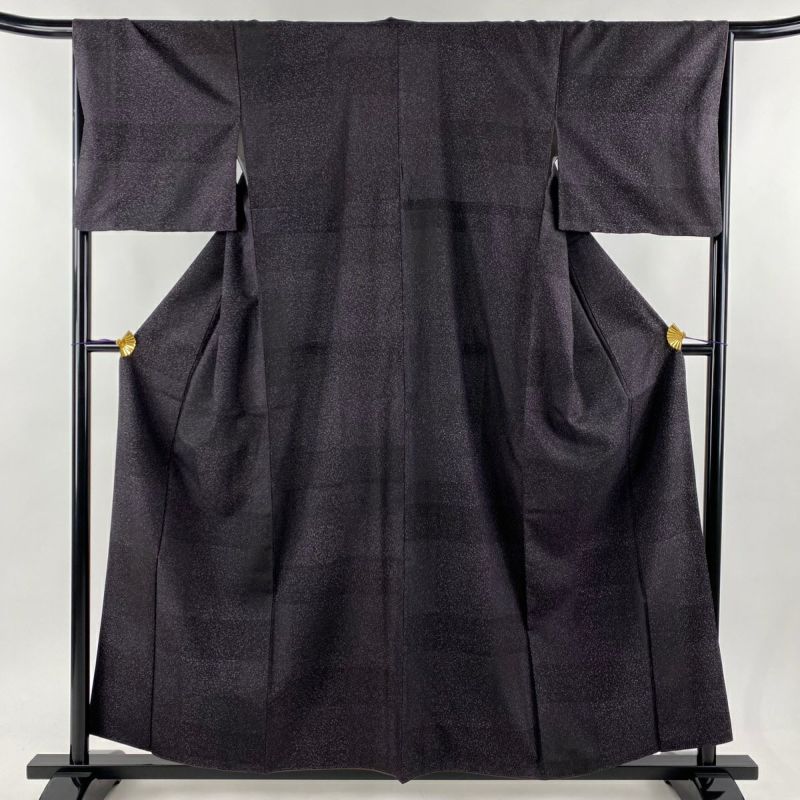 小紋 身丈158cm 裄丈66cm M 袷 段縞 幾何学 濃紫 正絹 美品 名品 小紋 身丈158cm 裄丈66cm M 袷 段縞 幾何学 濃紫 正絹 美品 名品