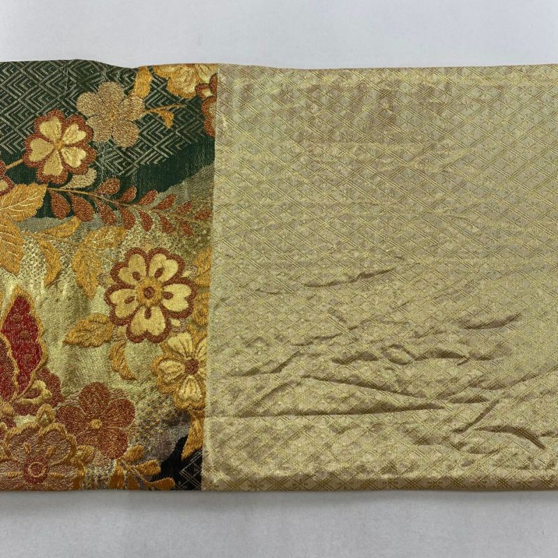 袋帯 美品 秀品 振袖向き 蝶 草花 金糸 箔 金色 六通 正絹|中古 袋帯 美品 秀品 振袖向き 蝶 草花 金糸 箔 金色 六通 正絹|中古