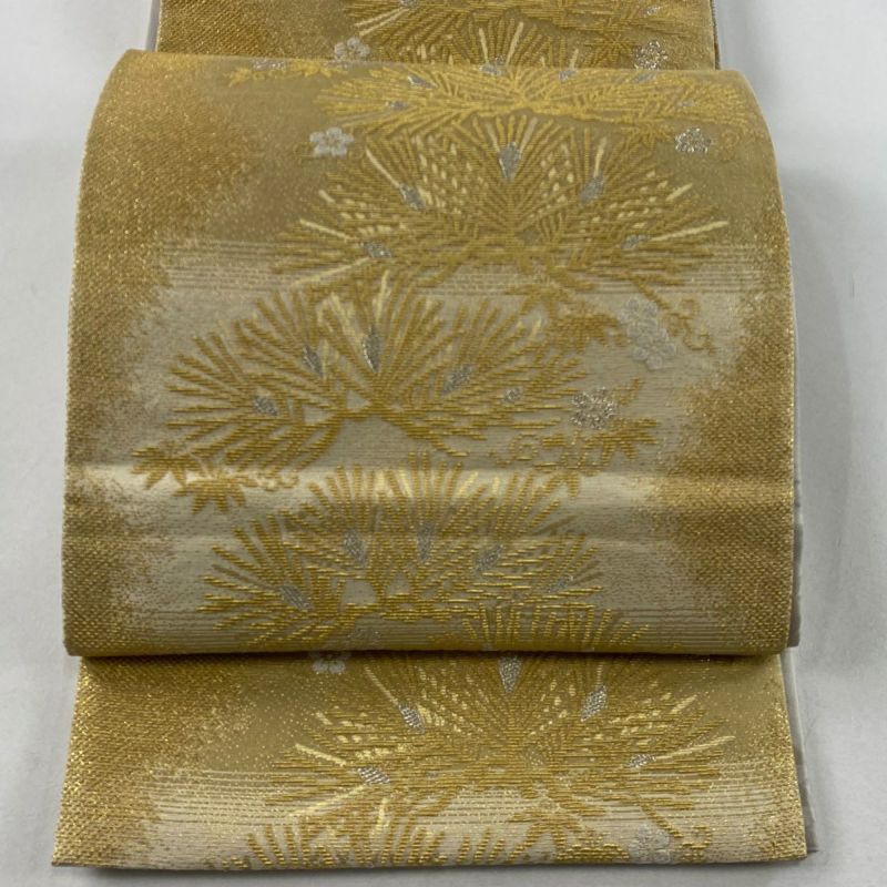 袋帯 名品 松竹梅 段縞模様 金華山織 金銀糸 黄土色 全通 正絹 袋帯 名品 松竹梅 段縞模様 金華山織 金銀糸 黄土色 全通 正絹
