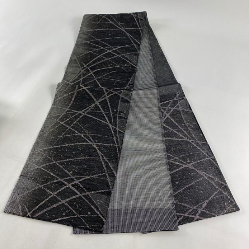 袋帯 美品 秀品 夏帯 露芝 金糸 箔 黒灰 六通 正絹|中古・古着 袋帯 美品 秀品 夏帯 露芝 金糸 箔 黒灰 六通 正絹|中古・古着